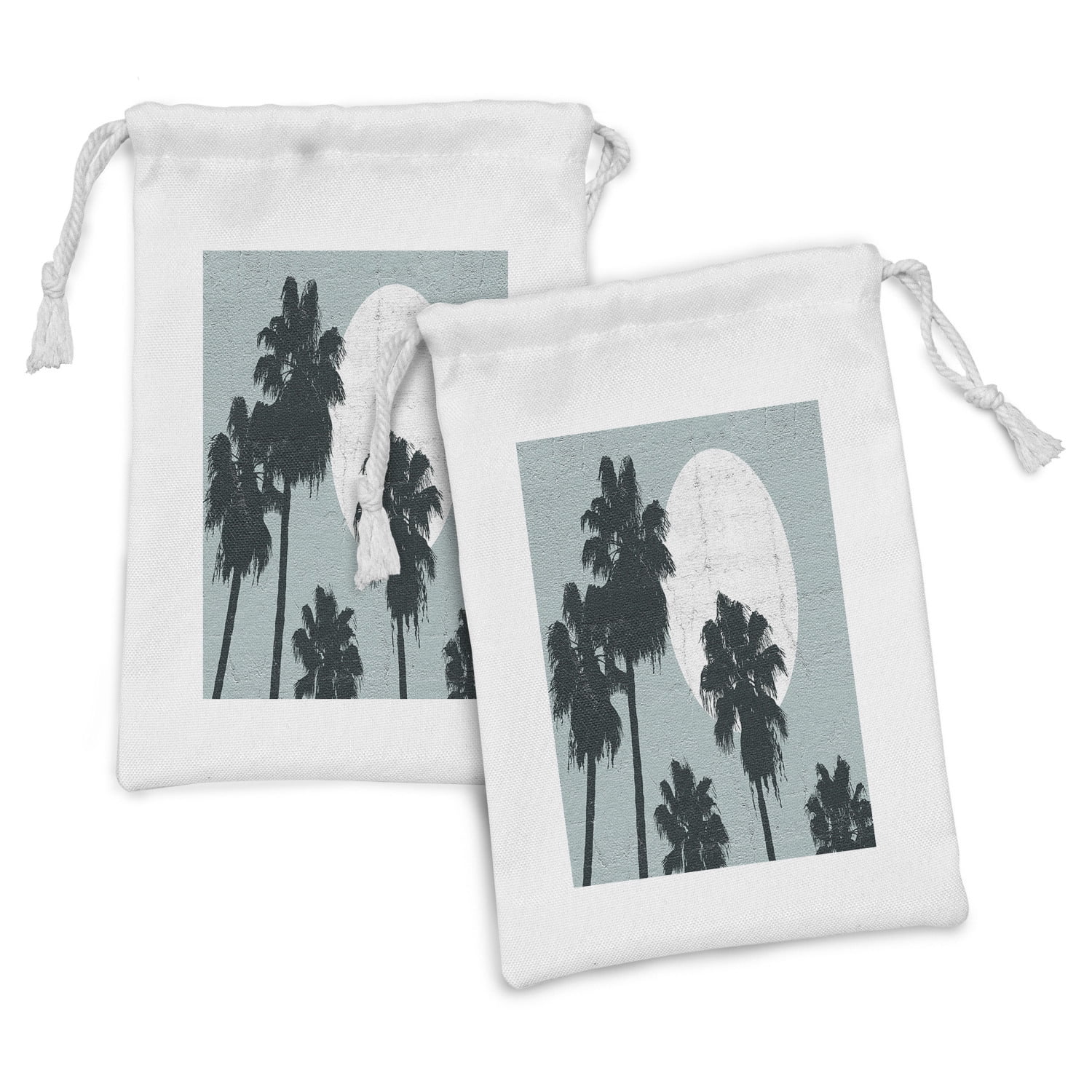 Tropical Island Fabric Pouch Set of 2, Pencil Drawn Long High Palm ...