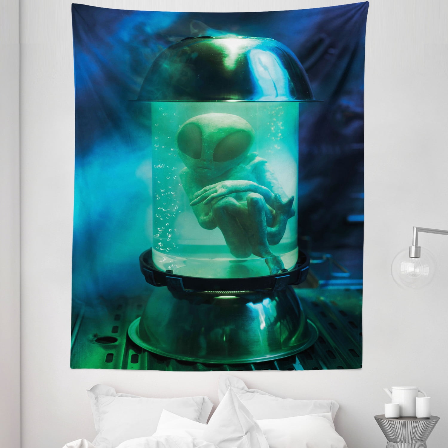 Outer Space Tapestry, Martian UFO Alien in a Aquarium Like Tube Art ...
