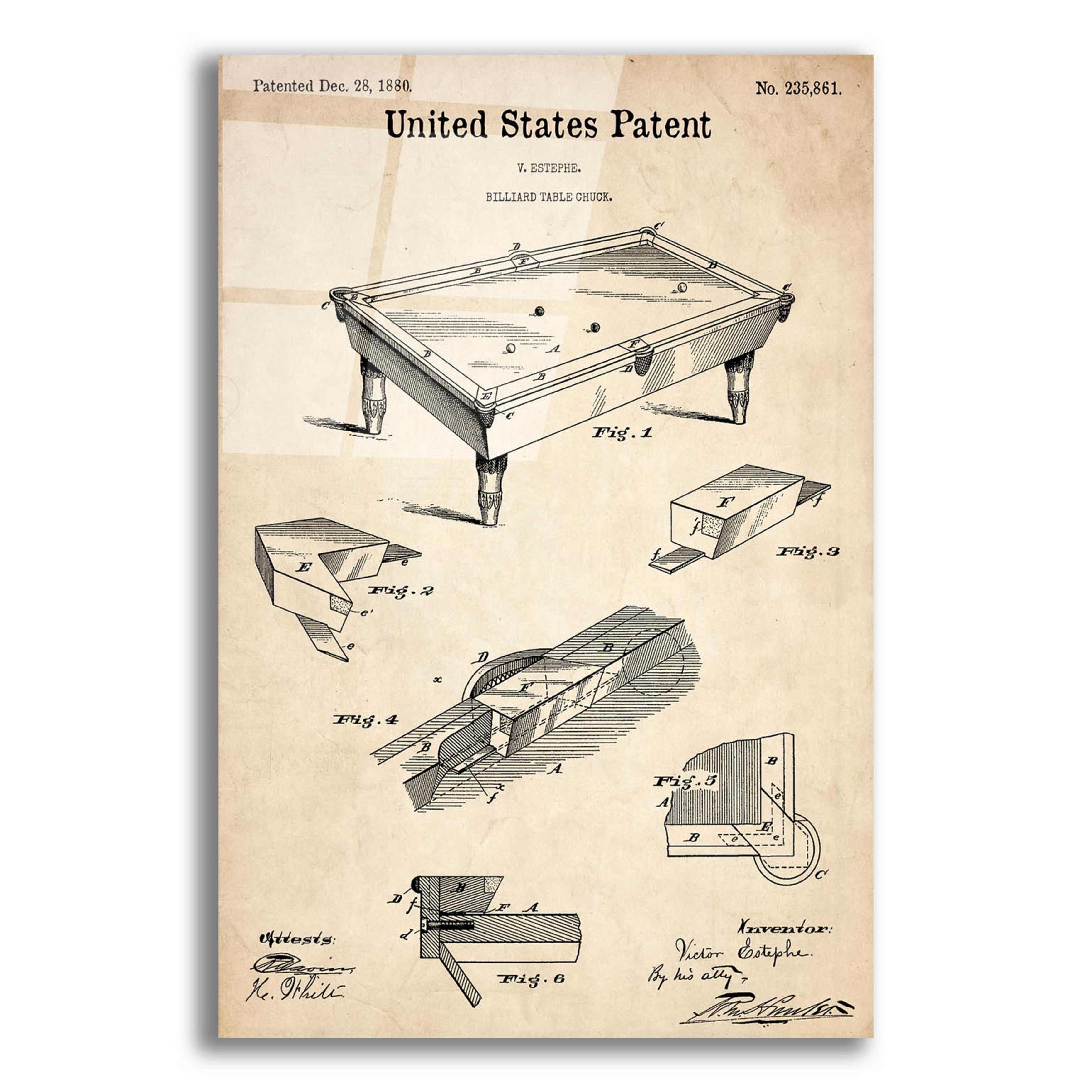 Epic Art 'Pool Table Blueprint Patent Parchment,' Acrylic Glass Wall ...