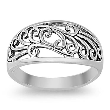 Wide Large Filigree Wave Cutout Ring .925 Sterling Silver Band Jewelry ...
