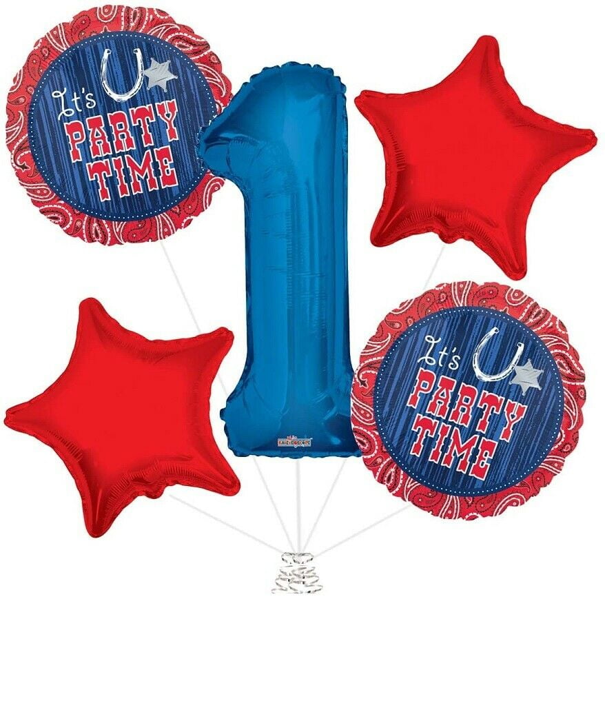 1st Red & Blue Bandana Birthday Balloons Decoration Supplies Party Time ...