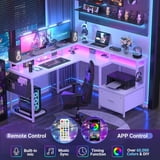 iSunirm Computer Desk with Drawer, 53'' L Shaped Gaming Desk with LED ...