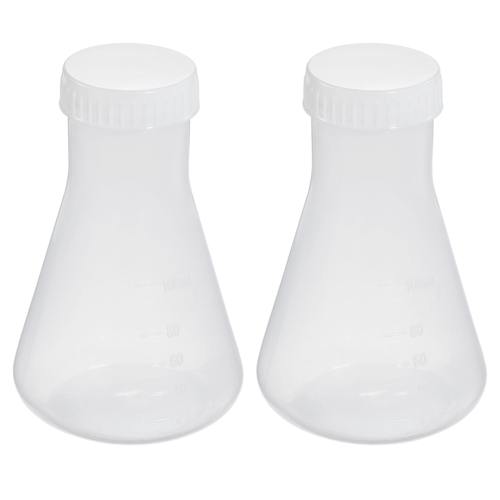 Uxcell 100ml Plastic Erlenmeyer Flask with Screw Caps, 2 Pack Narrow ...