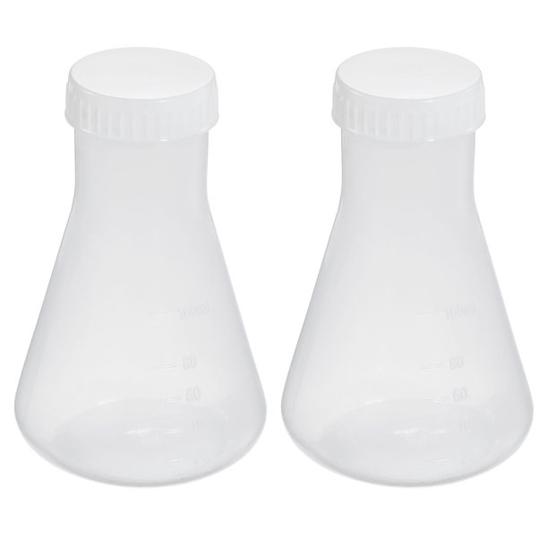 Uxcell 100ml Plastic Erlenmeyer Flask with Screw Caps, 2 Pack Narrow ...