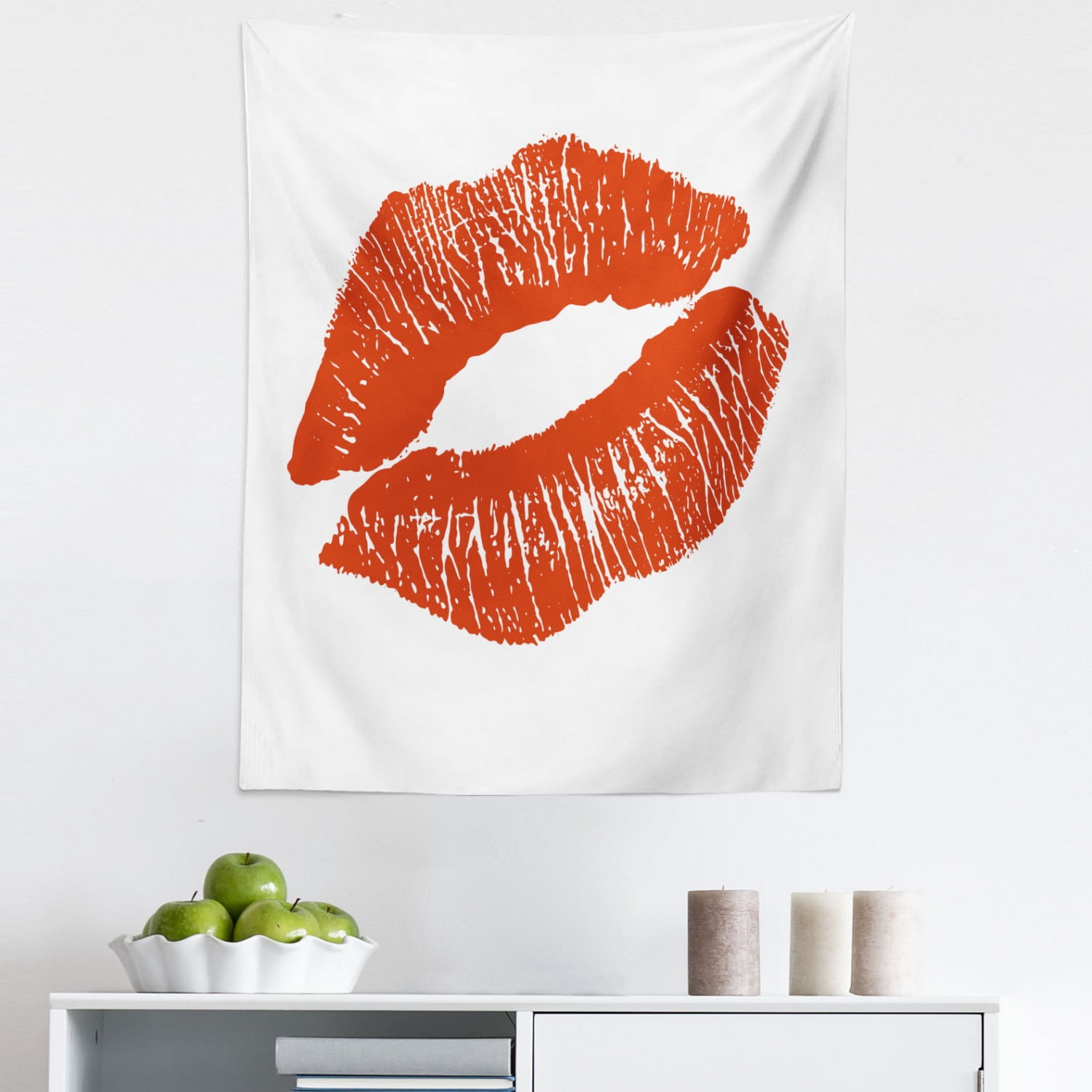 Kiss Tapestry, Print of Lips Mark on White Background Seductive Trace ...