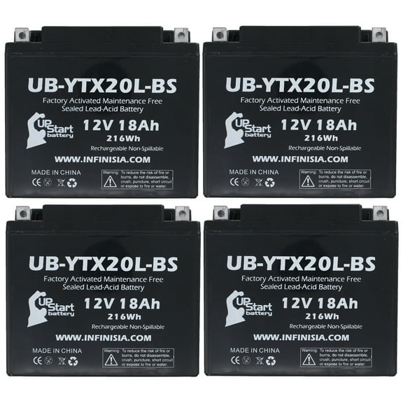4-Pack UB-YTX20L-BS Battery Replacement for 2015 Harley-Davidson CVO ...