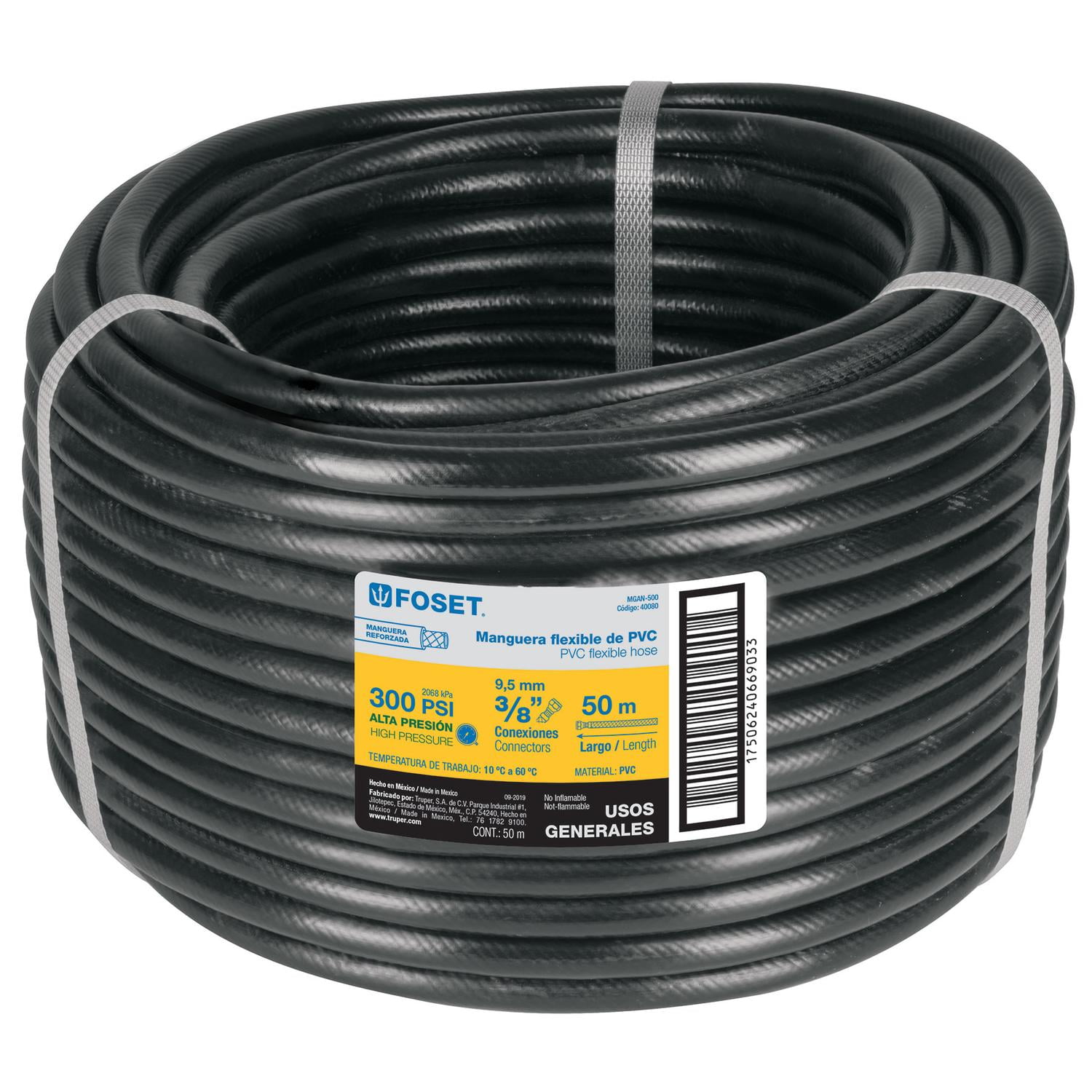 Manguera flexible negra, PVC, 3/8', 300 PSI,sin conexión,50m Foset | Bodega Aurrera en línea