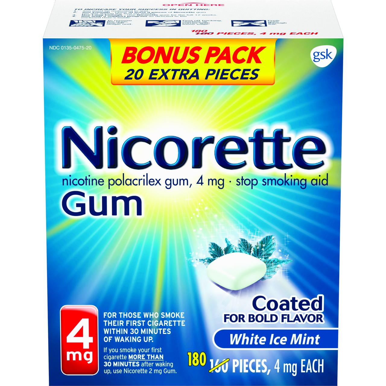 Nicorette Nicotine Gum to Stop Smoking, 4mg, White Ice Mint Flavor ...