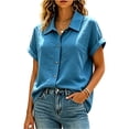 Button Down Short Sleeve Shirts for Women, Soft Collared Summer Blouse ...