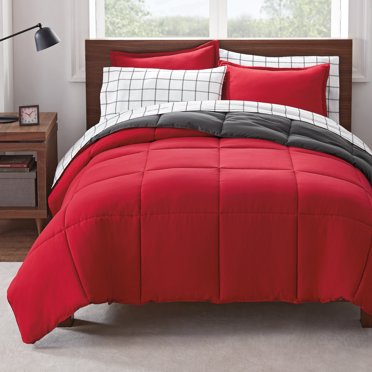 Heba Queen Size 7-Piece Comforter Set Red & Black Bed in a Bag Over ...