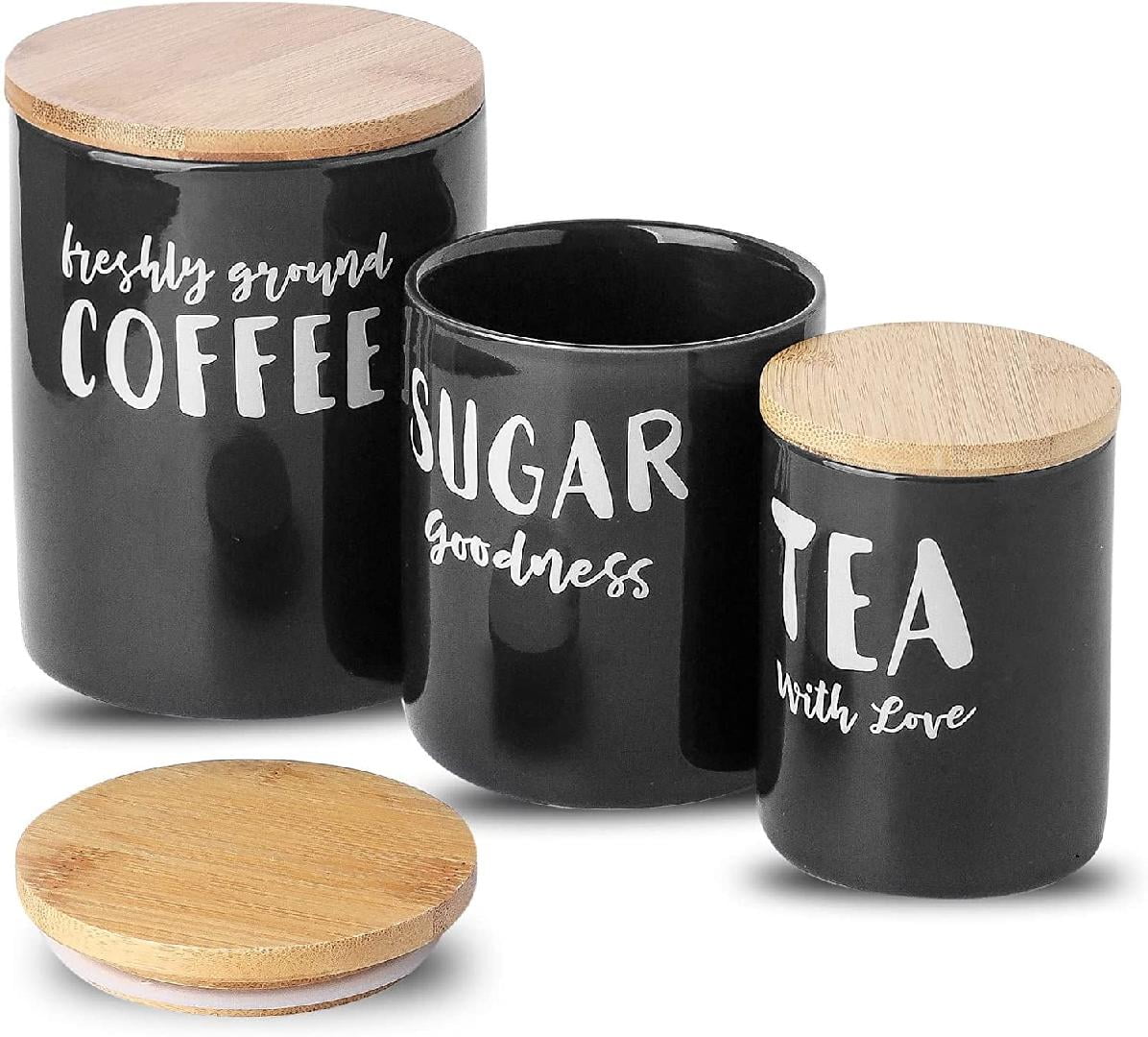 Ceramic Black Canisters Sets for Kitchen Counter,Flour and Sugar ...