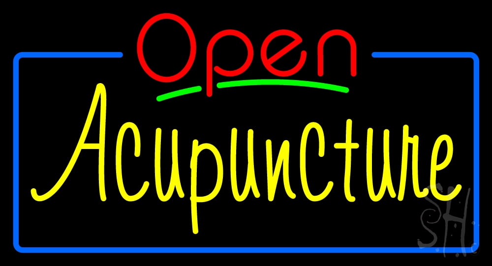 Red Open Acupuncture Blue Border LED Neon Sign 20 x 37 - inches, Black ...
