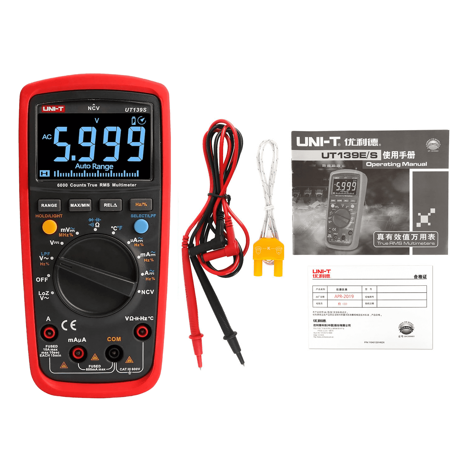 UNI-T Multimeter Professional UT139S True RMS Digital Multimeters Temperature Probe LPF Pass ...