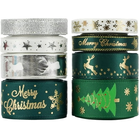 Christmas Wrapping Ribbon with Pattern Merry Christmas Snowflakes ...