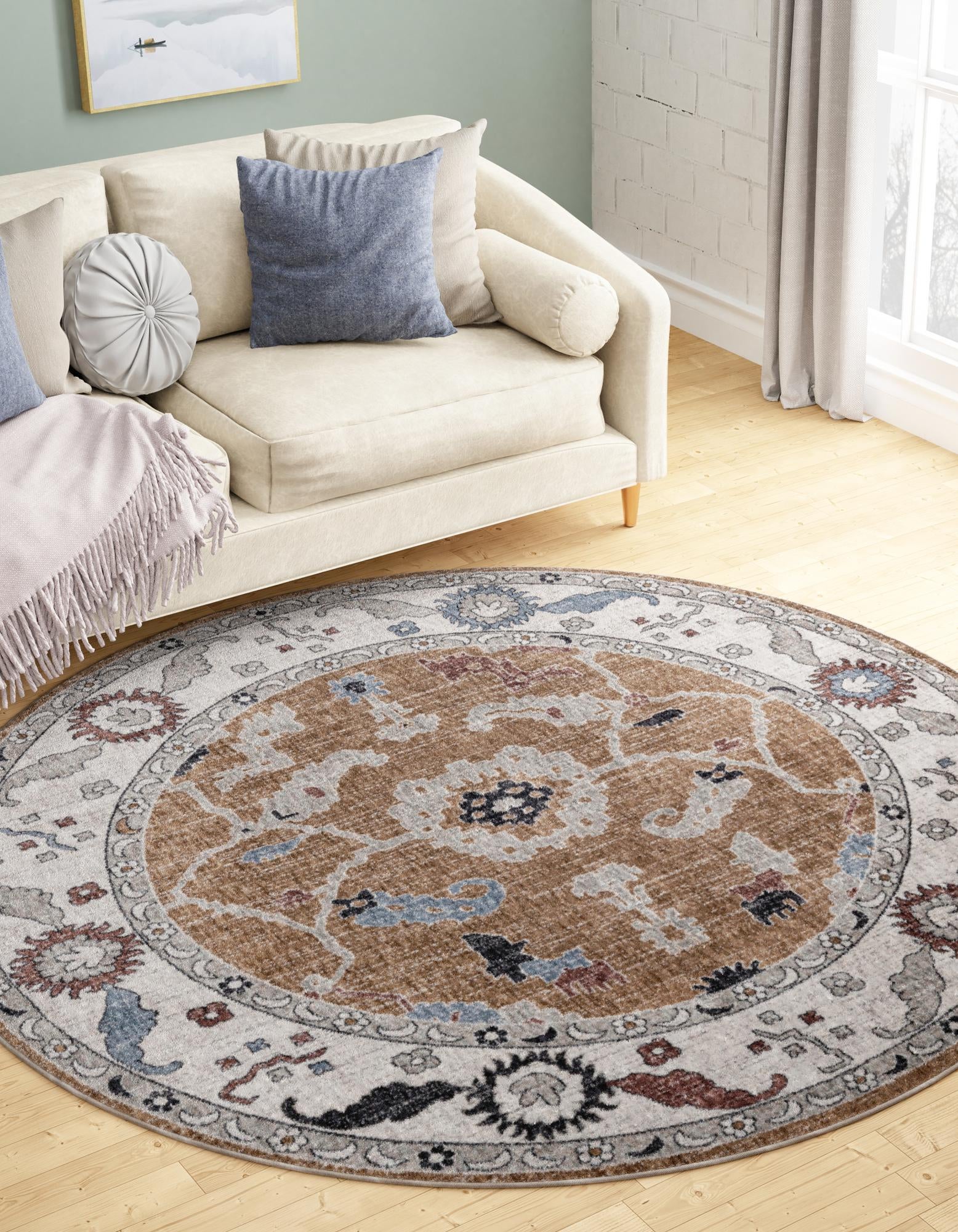 Rugs.com Eco Traditional Collection Rug – 3 Ft Round Almond Beige ...
