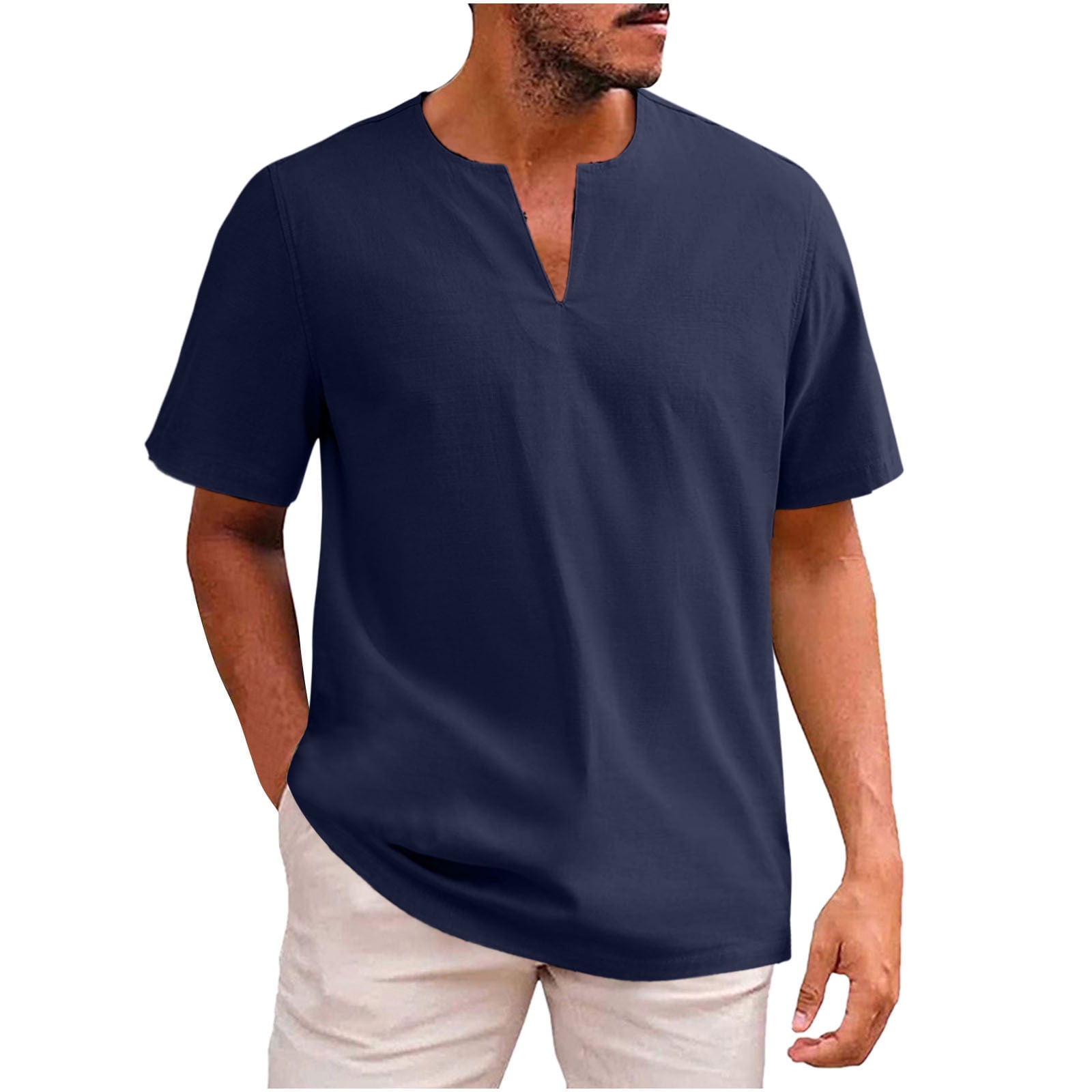 Click here for Faiwad Mens Summer Cotton Shirt Short Sleeve V Nec... prices