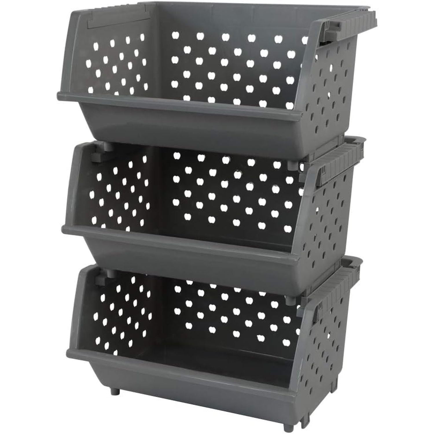 WBTAYB 3-Pack Gray Plastic Stackable Detachable Storage Organizer ...