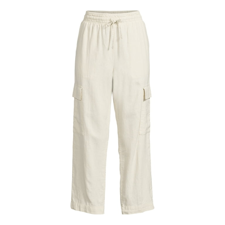 Time and Tru Women's Linen Blend Cropped Cargo Pants, 28 Time and Tru Women's Linen Blend Cropped Cargo Pants, 28