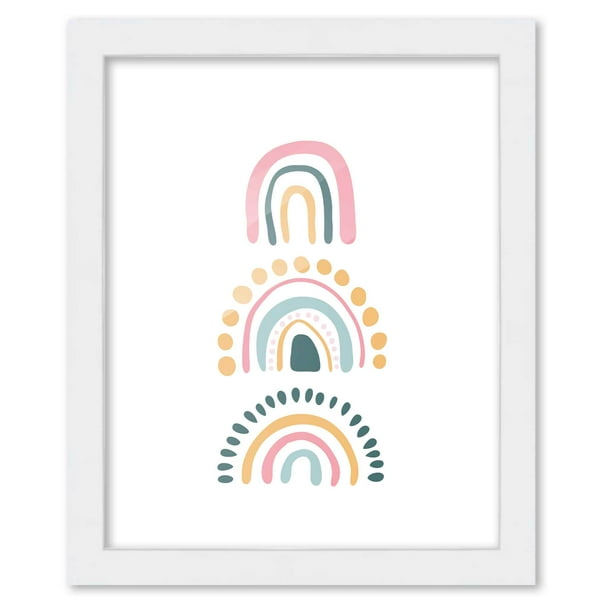 8x10 Framed Nursery Wall Art Boho Rainbow Poster In White Wood Frame ...