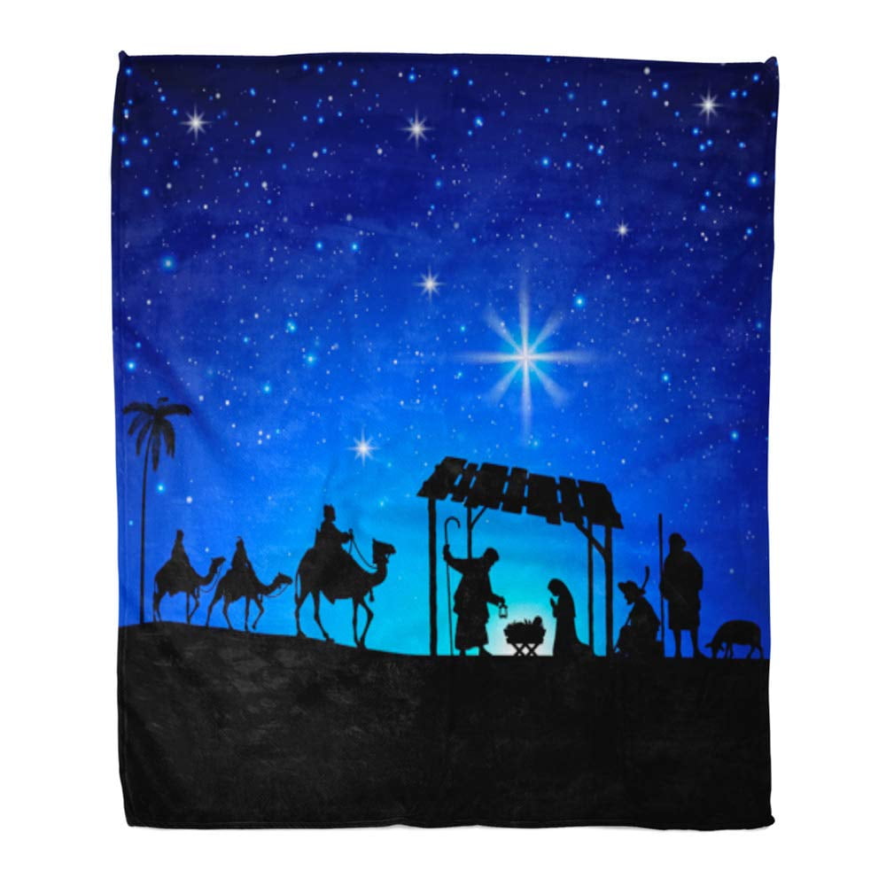 SIDONKU Throw Blanket Warm Cozy Print Flannel High Detail Nativity ...