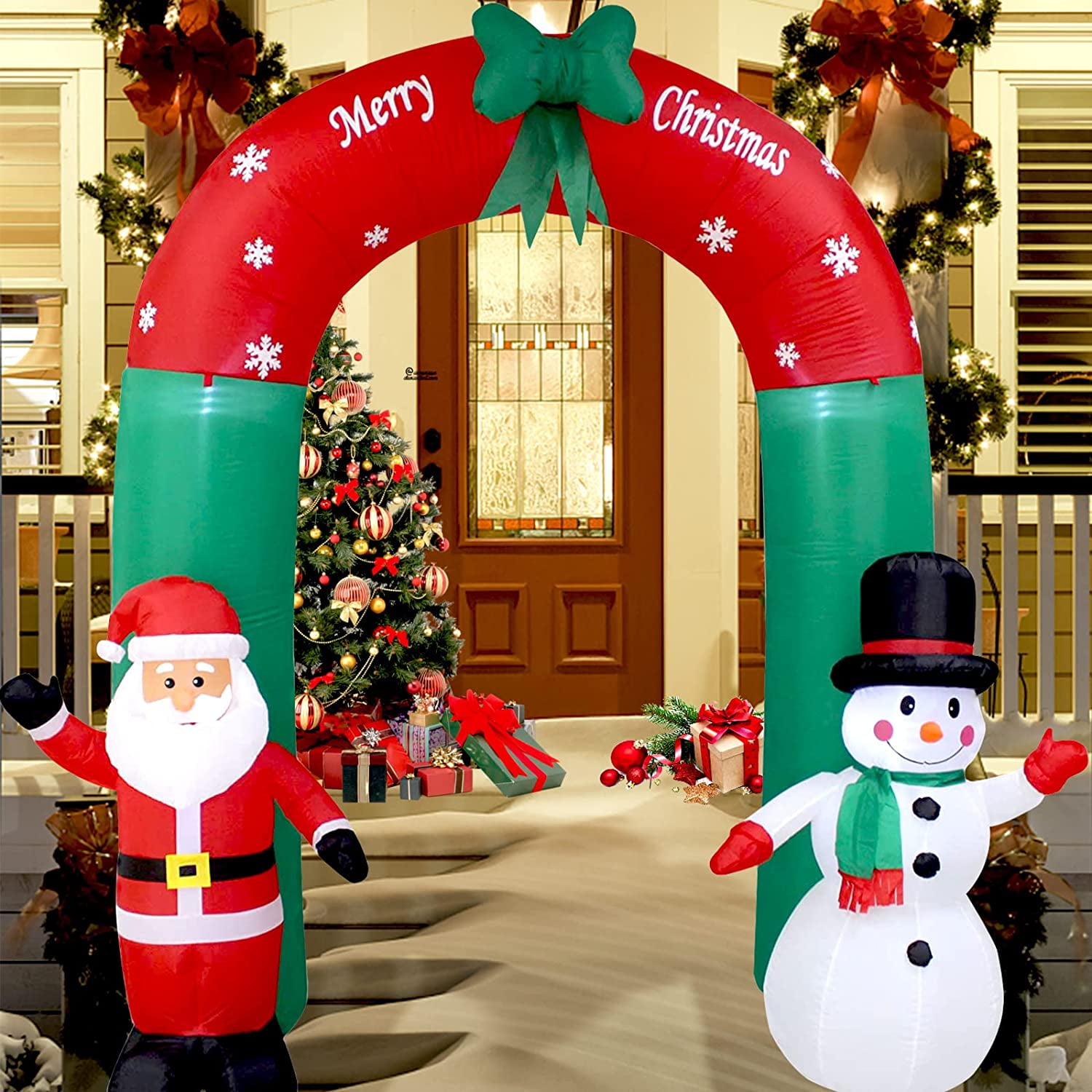 7 8 Ft Christmas Inflatable Archway Lighted Santa And Snowman Archway