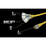 Yellow Jacket 2882 12/3 Heavy-Duty Contractor Extension Cord, 2 ft, 3 ...