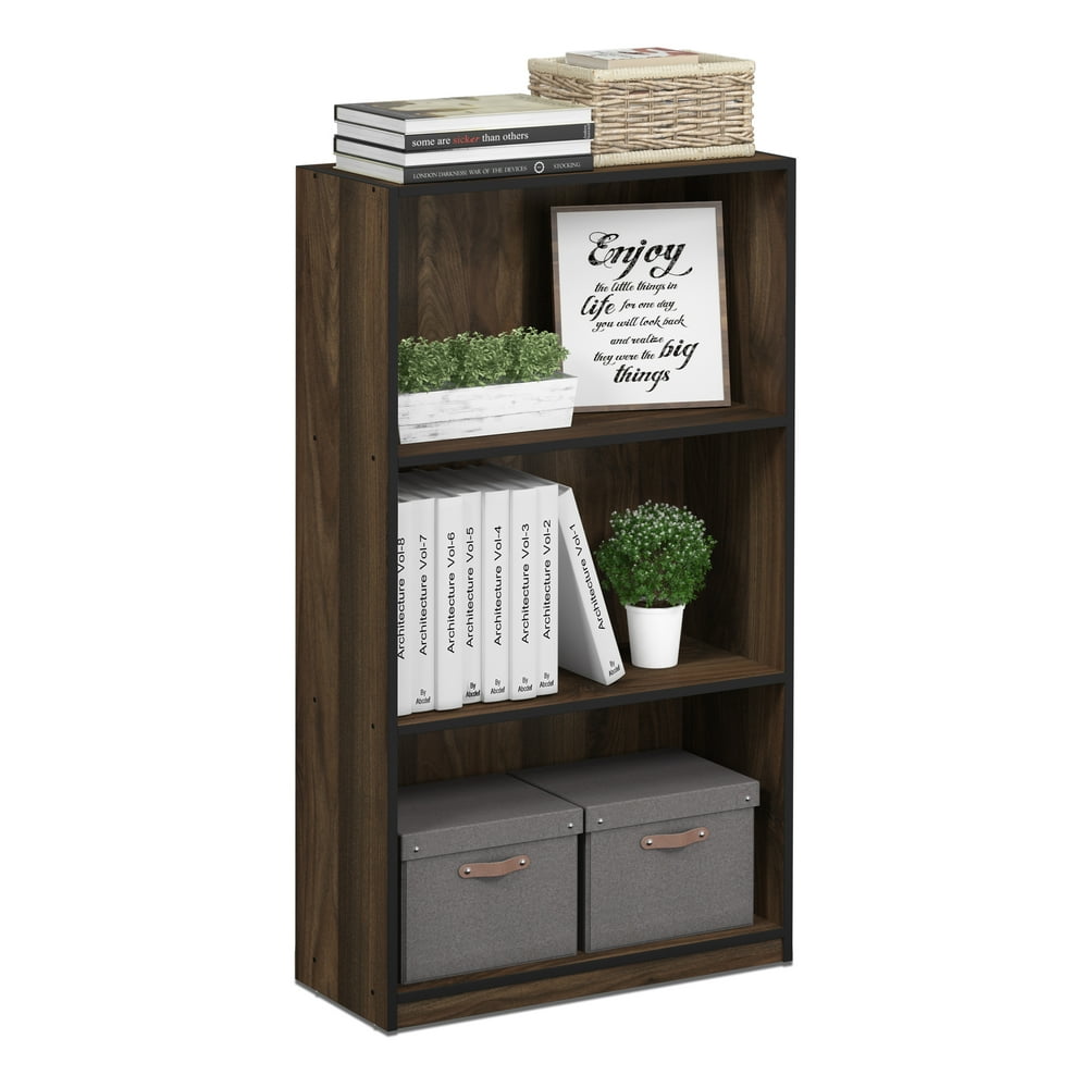 Furinno Basic 3-Tier Bookcase Storage Shelves, Columbia Walnut/Black ...