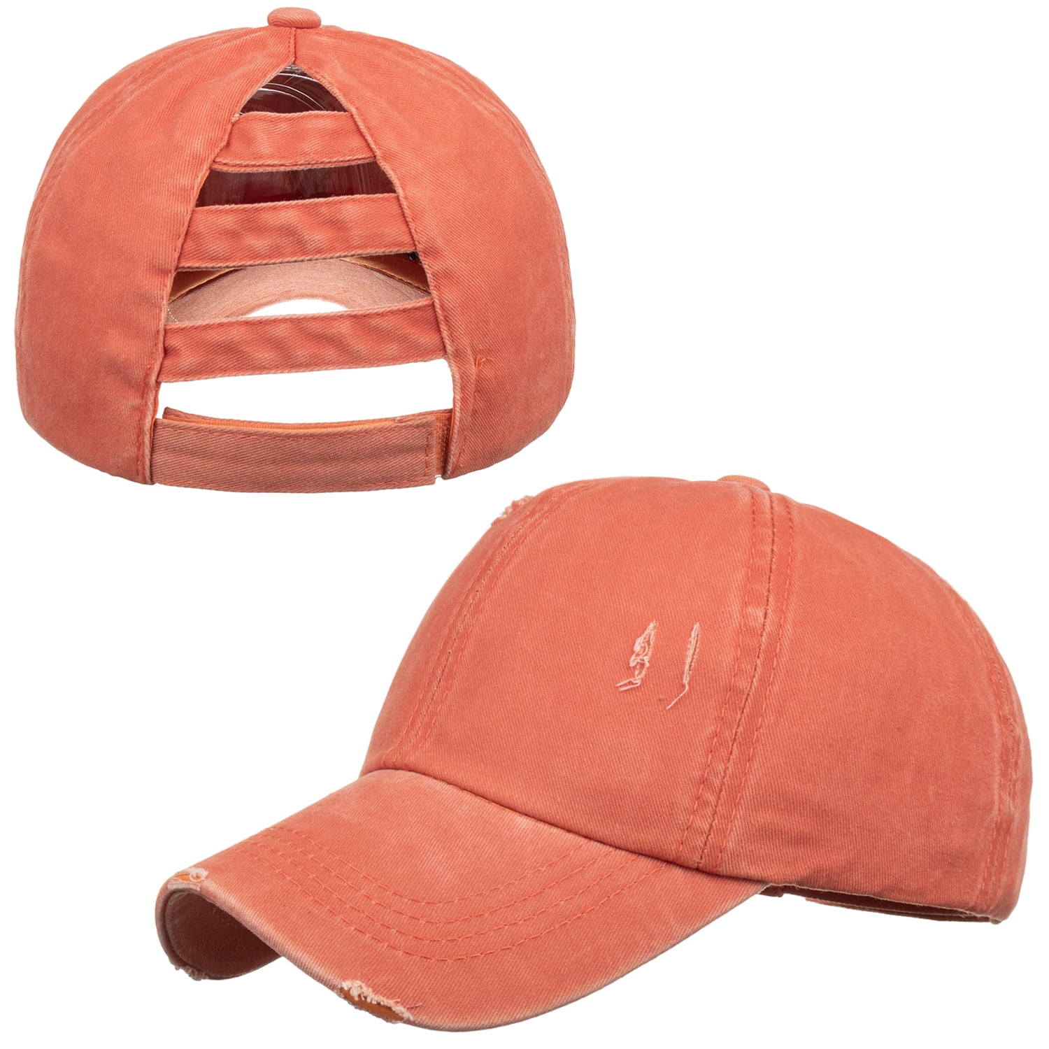 Toptie Women 3-Stripe Ponytail Baseball Cap Distressed Washed Messy ...