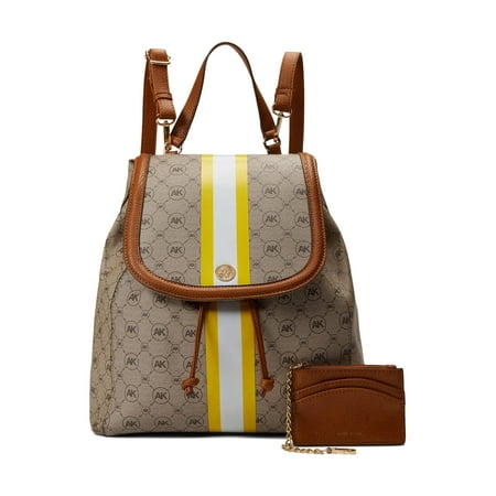 Anne Klein Ring Logo Backpack w/Varsity Stripe Cream Brown Logo/Anne ...