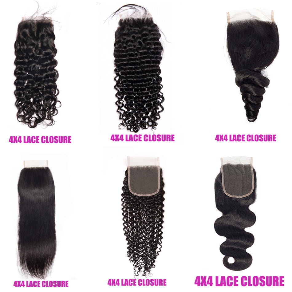 4x4 Water Wave Closure Human Hair Extensions Brazilian Lace Closure ...