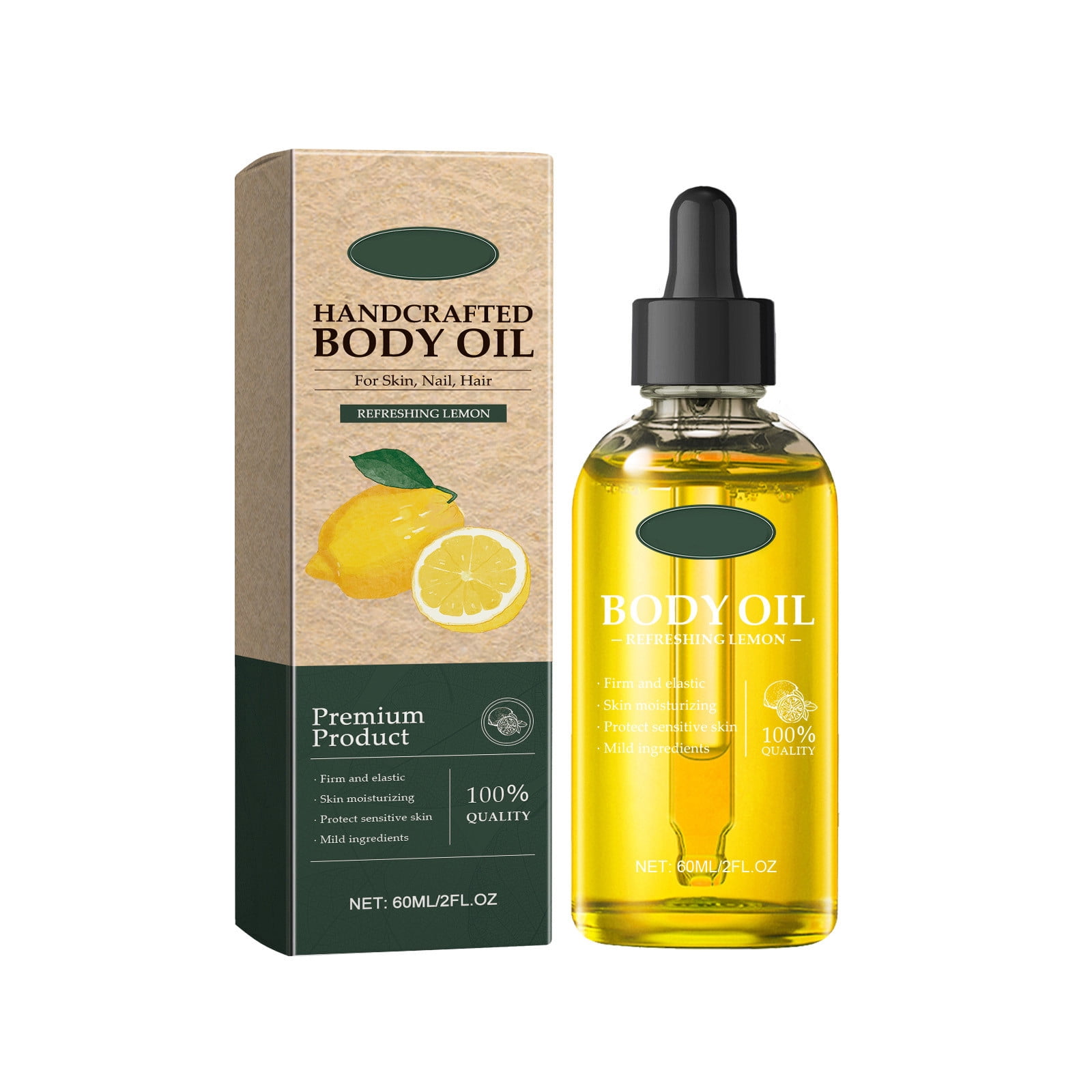 Aceite corporal de limón hecho a mano de Essence Oils, 60 ml, nutre y cuida la piel, masajea e ...
