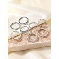 9 Silver-Tone Stainless Steel Rhinestone Stackable Ring Set For Women ...