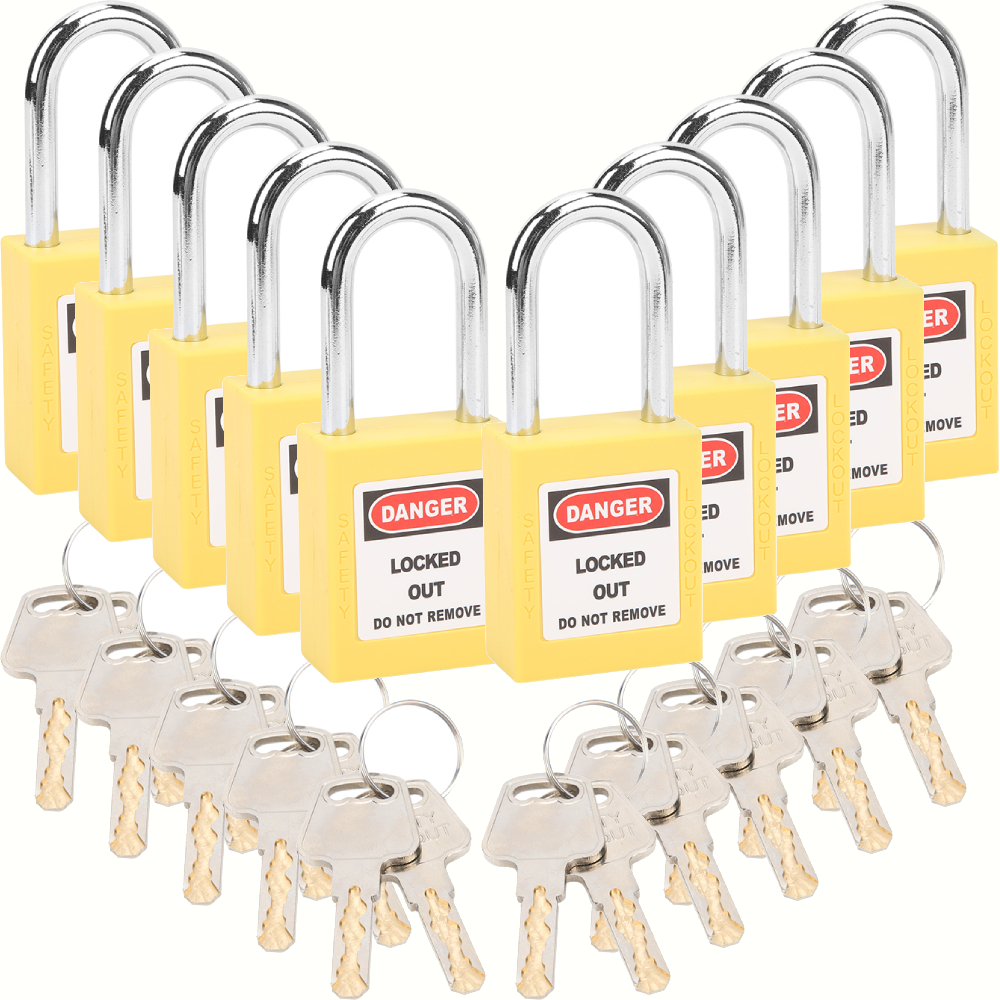 Lockout Tagout Locks Set - 10 Yellow Keyed Alike Padlocks, 2 Keys Per ...