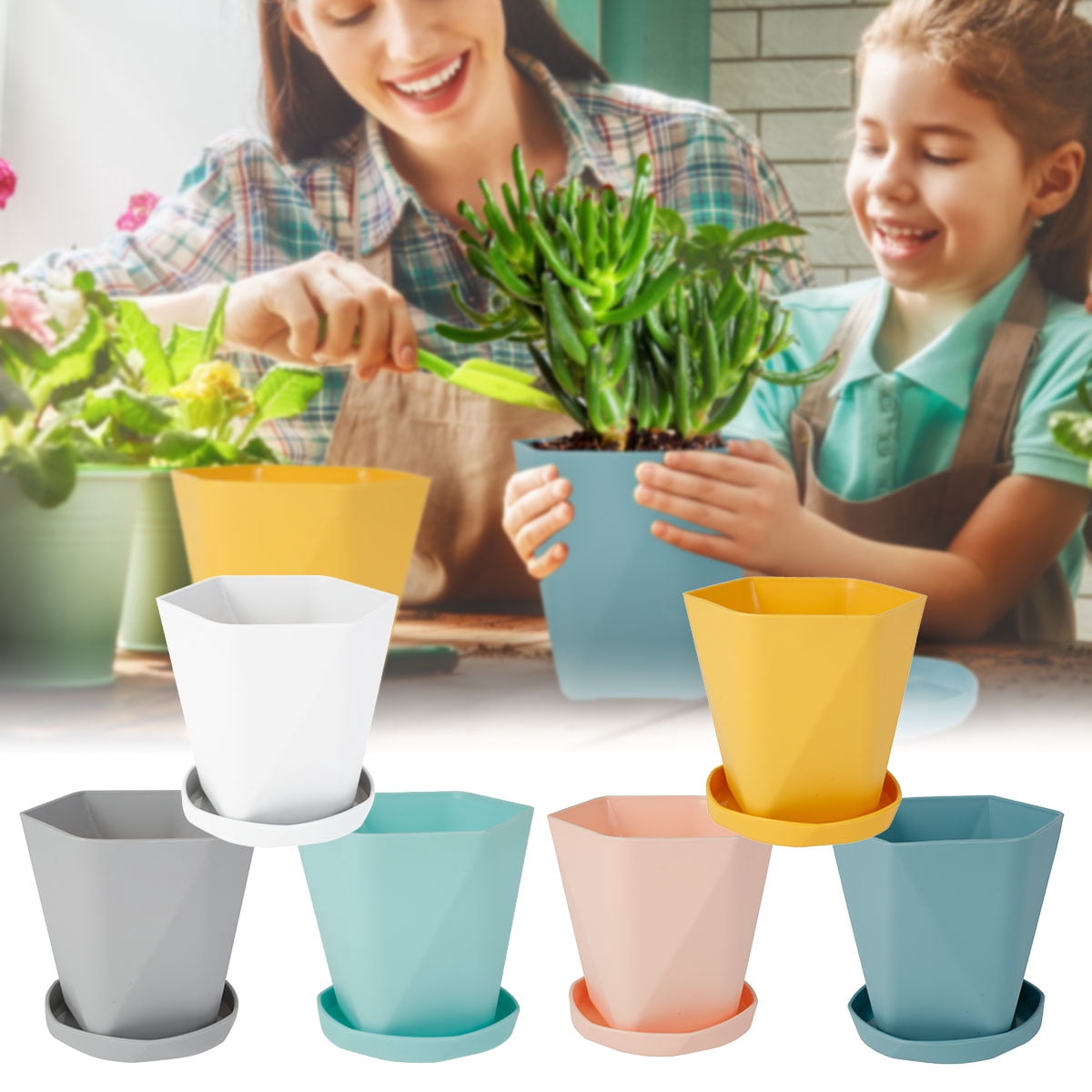 Hands DIY 3/6pcs Colorful Plastic Flower Pots Nordic Style Garden Plant ...