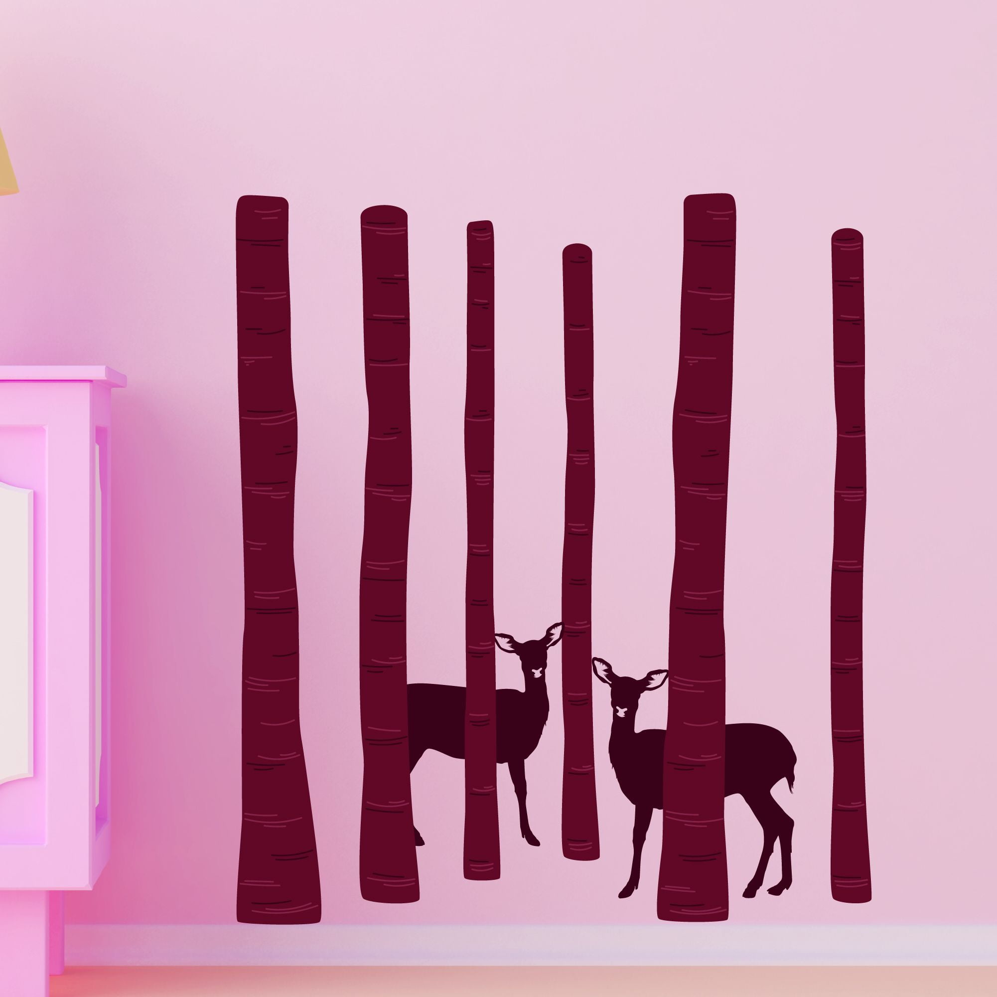 Outdoor Scenes Wall Decal A Pair of Deer Grazing in the Forest Bedroom ...