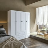 Hitow Large Armoire Wardrobe with Shutter Door, 5 Drawers, Hanging Rod ...