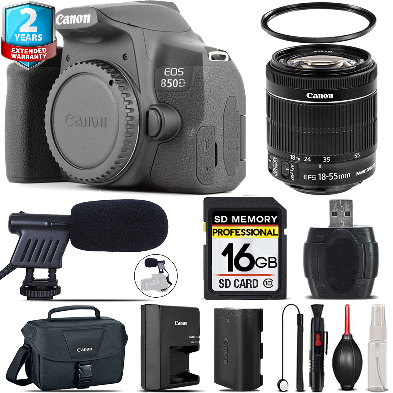 Canon EOS 850D (Rebel T8i) + 18-55mm IS STM + Shoutgun Mic + UV + Case ...