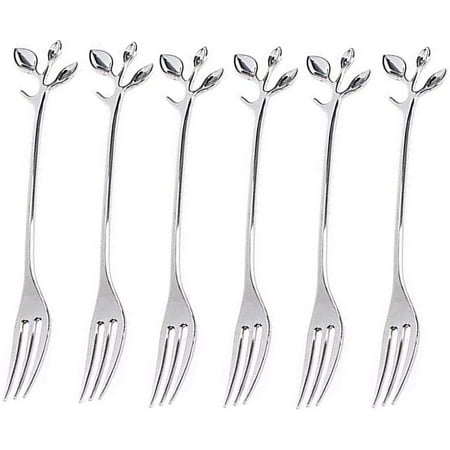 6 Pcs Stainless Steel Dessert Cake Fork Set,Leaf Fruit Fork for Cake ...