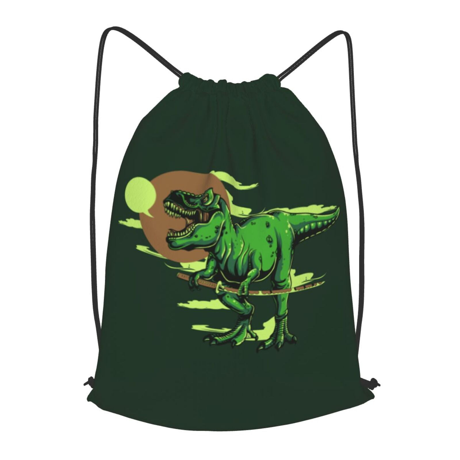 XMXT Waterproof Gym Bag, Green Dinosaur Illustration Print Drawstring ...