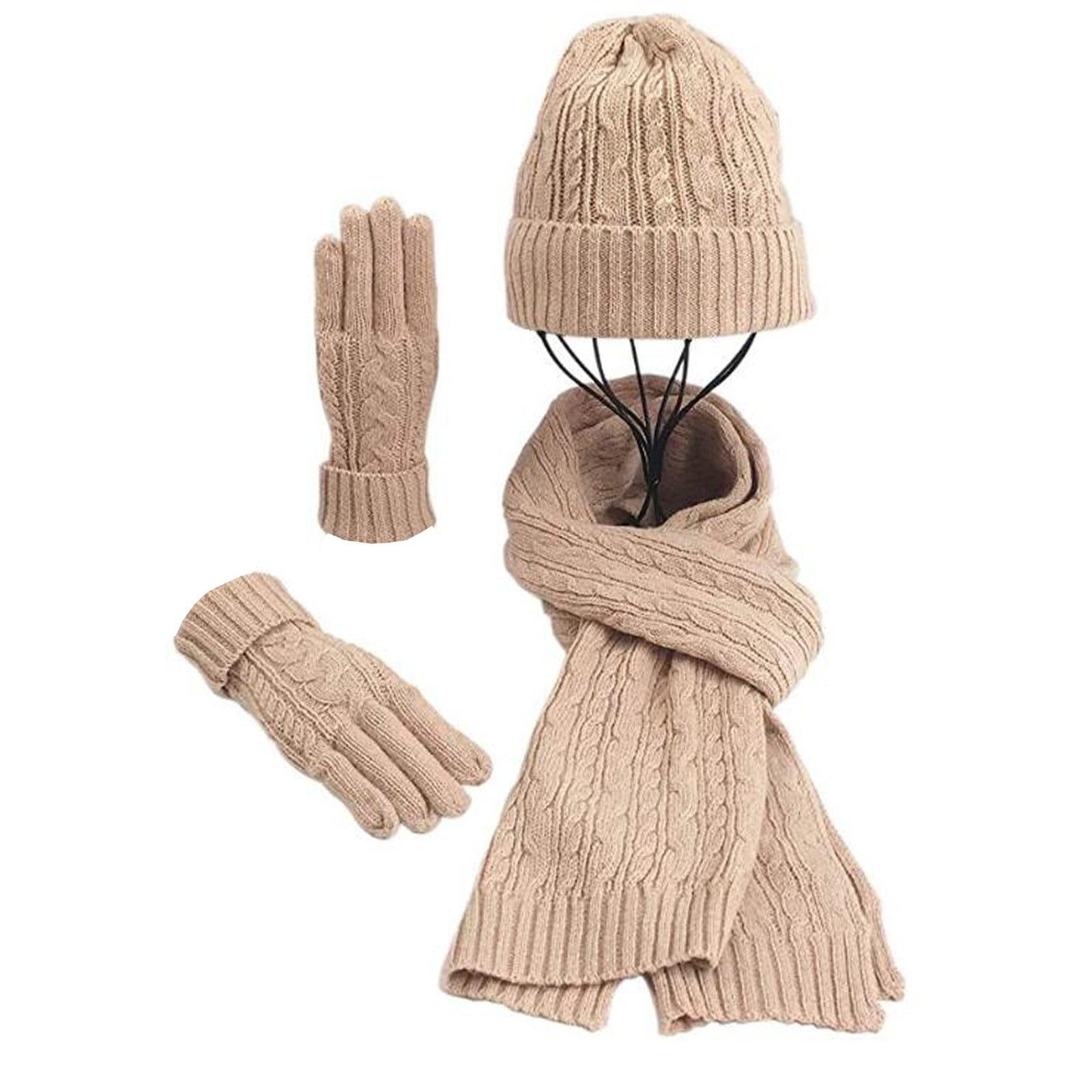 Aoochasliy 3-in-1 Winter Set: Warm Woolen Hat, Long Scarf, Gloves for ...