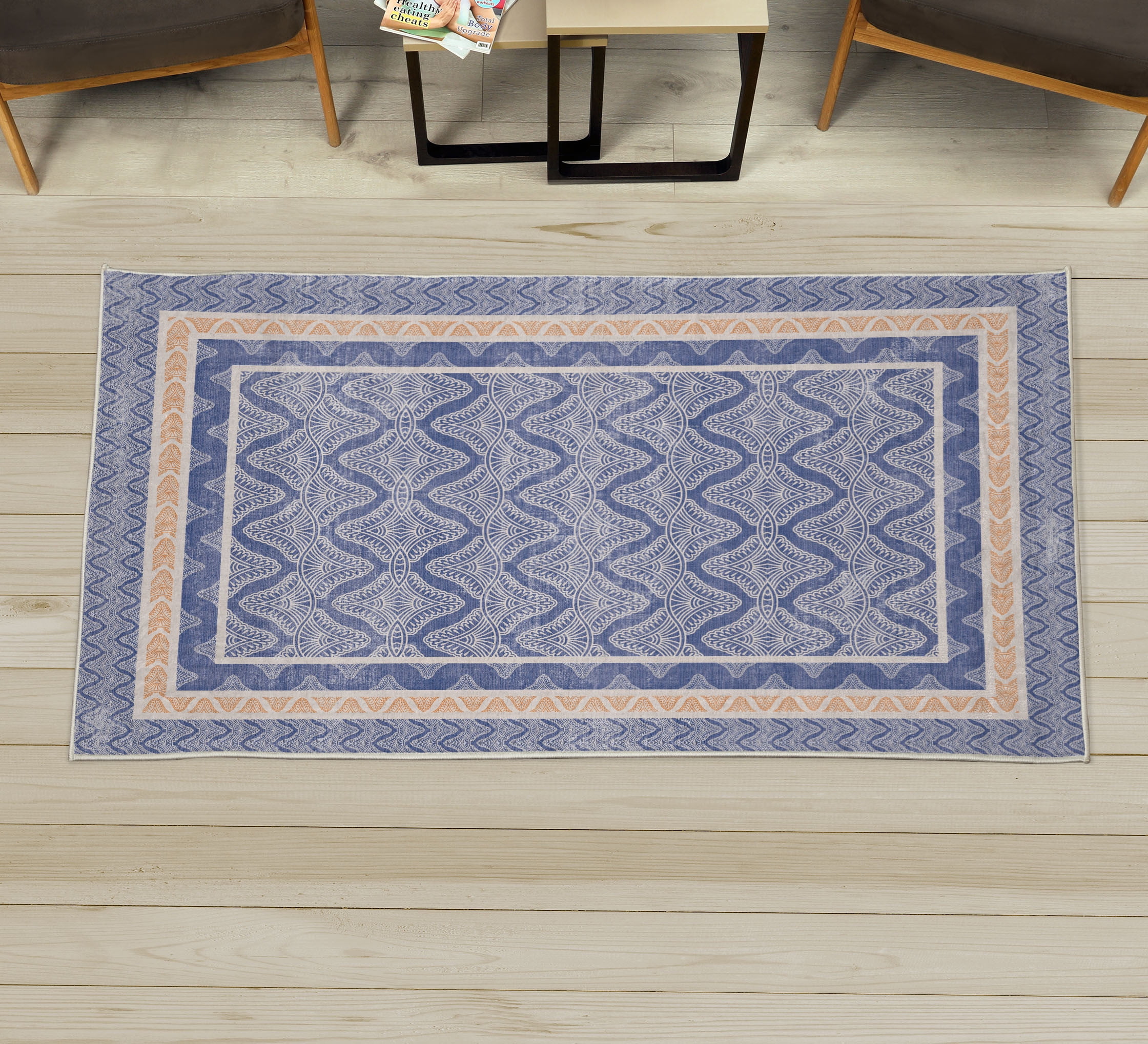 Bohemian Decorative Rug, Earthy Geometric Wavy Motif Ethnic Concept ...