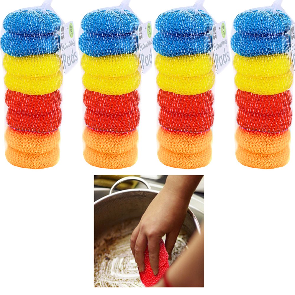 32 X Round Sponge Scouring Wash Pads Kitchen Dishes Cleaner Scour Scrub ...