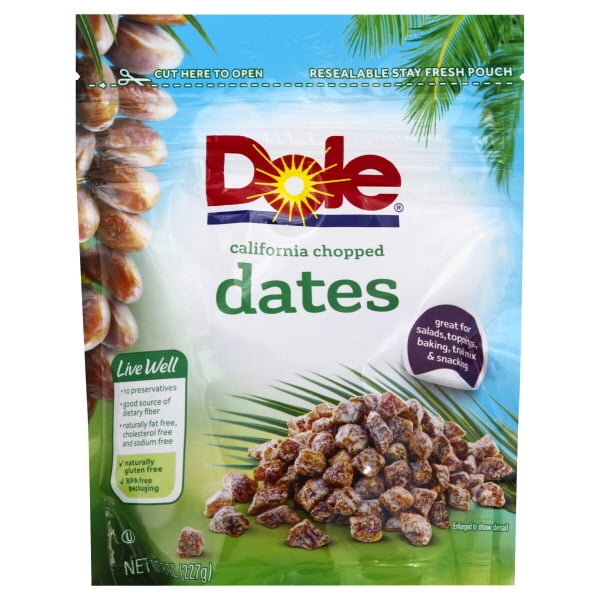 Dole California Chopped Dates, No Preservatives, 8oz Resealable Pouch ...