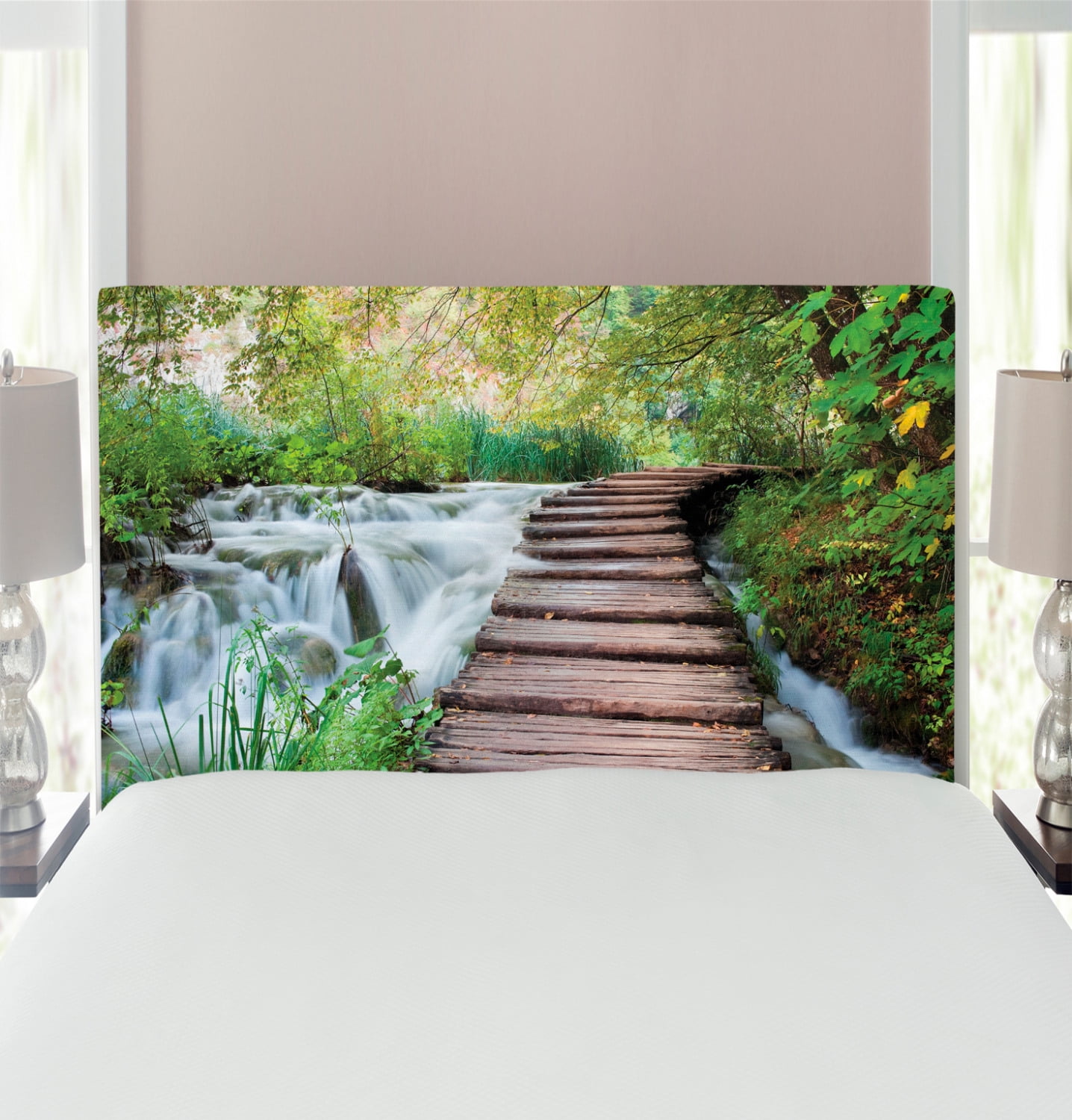 Jungle Headboard, Wooden Footbridge Along the Stream in Greenery Jungle ...