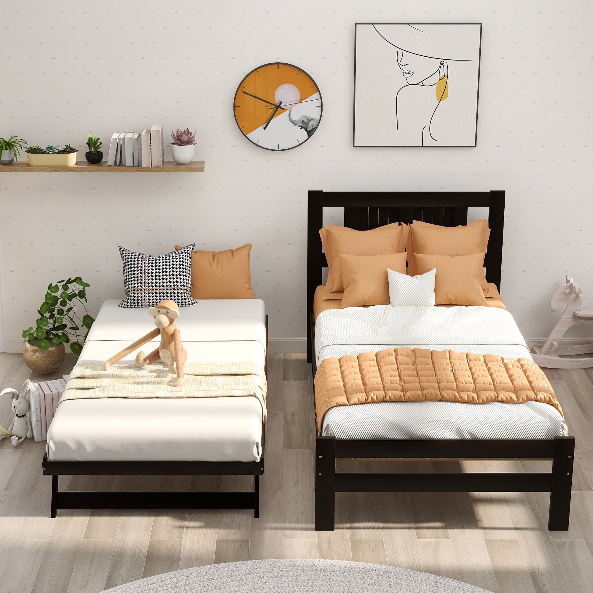 Platform Bed with Adjustable Trundle, Platform Bed with Pull Out ...