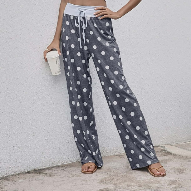 Womens Ladys Casual High Waist Loose Pants Comfy Stretch Printing Wide