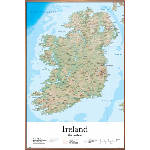 Map Of Ireland - Framed Poster / Print (Facts & Information) (Eire ...