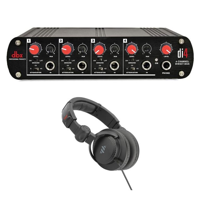 dbx DI4 4-Channel Active Direct Box and Line Mixer Bundle with Studio Monitor Pro Headphones ...