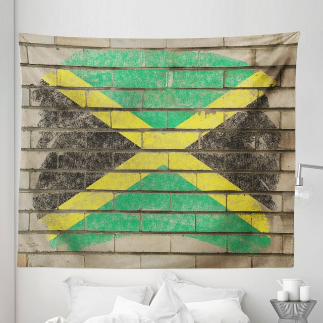 Jamaican Tapestry, Flag on the Wall Illustration with Chalk Effect Old ...