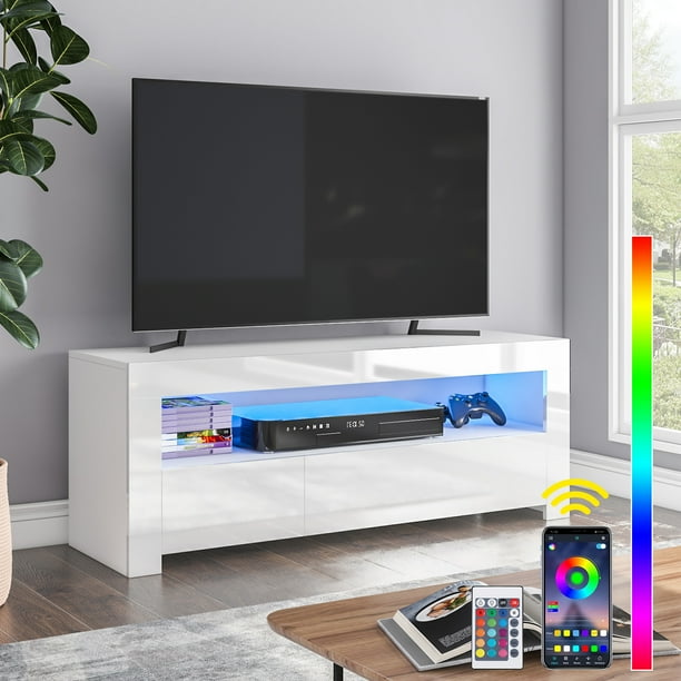 Modern LED TV Stand Storage Cabinet Shelves Media Console for TVs up to ...